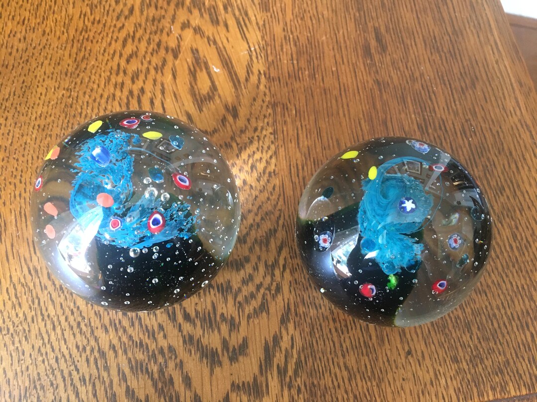 Vintage Pair- Glass Paperweights- Galaxy & Stars Glass Paperweight ...
