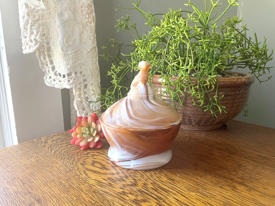 Vintage Imperial Glass Caramel Slag Glass Dog Finial Candy Dish ...