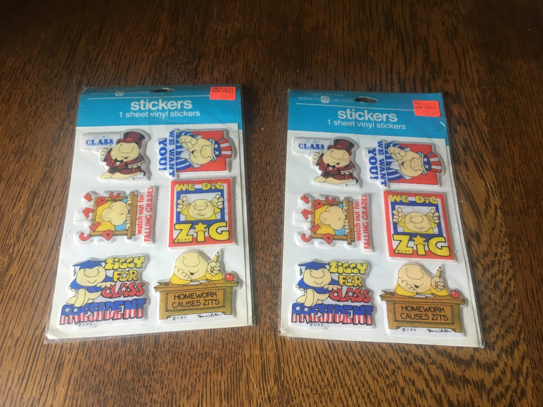 Pair- Vintage Puffy Stickers- 1982 Ziggy Comic Strip Stickers- Back to ...