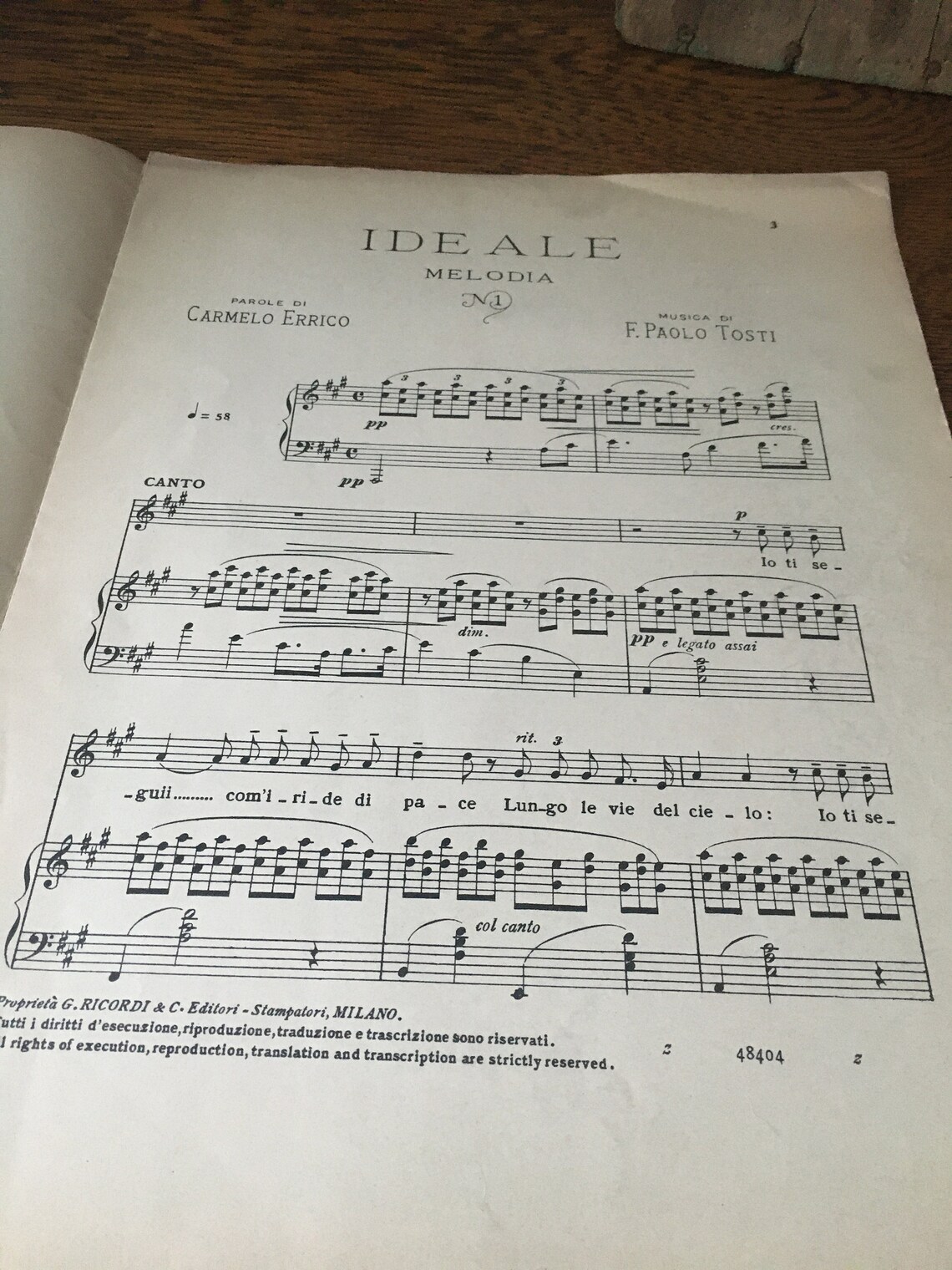 Vintage 1899 Italian Sheet Music ideale Melodia No. 1/ | Etsy