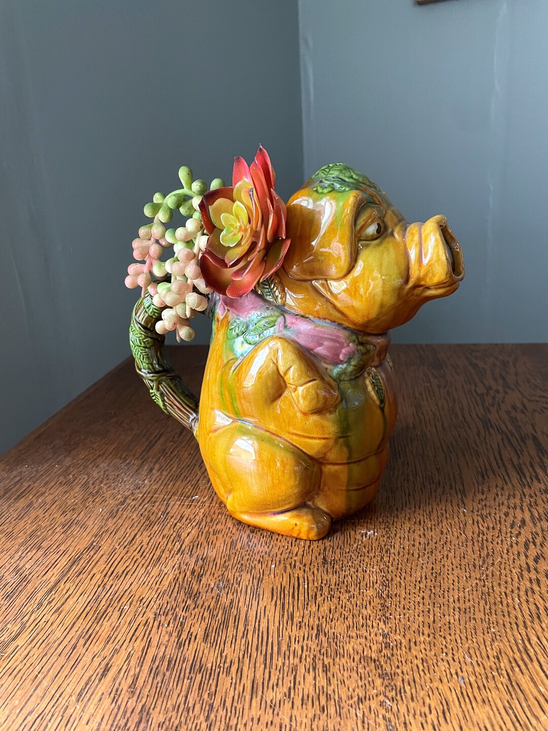 Vintage Gold Majolica Pig Pitcher Eggnog Pitcher Branch & - Etsy