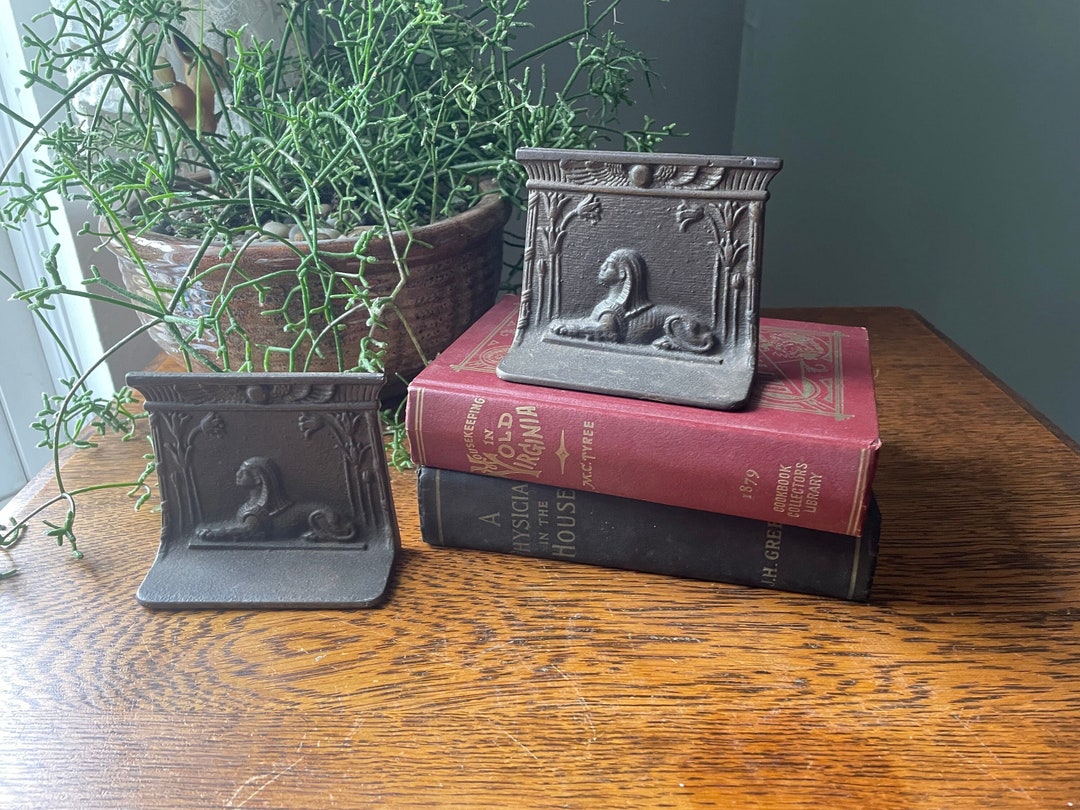 Vintage Pair- Egyptian Revival Cast Metal Sphinx Bookends- Art Deco ...