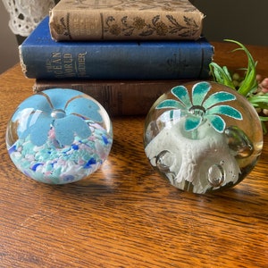 Vintage Blown Glass Paperweight- Blue Flowers/ Pink- Blue Pastels ...