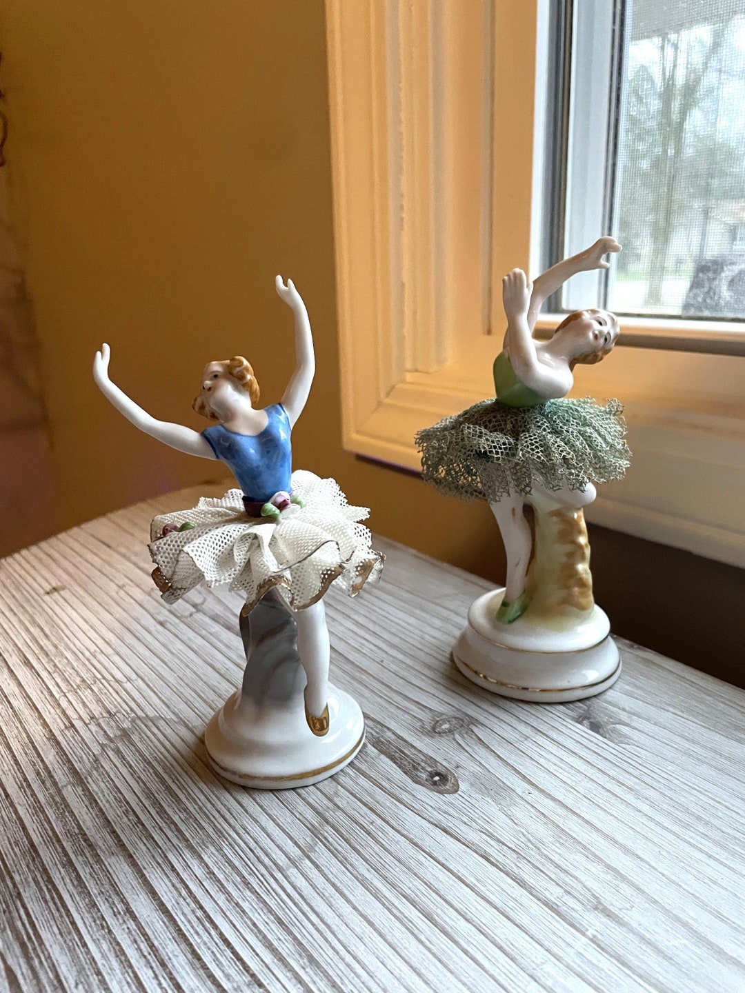 Vintage Pair-ceramic/ Porcelain Dancing Ballerina Figures With Lacey ...