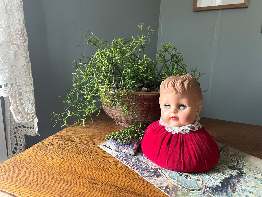 Vintage 1950's Eegee Rubber Doll Head Pin Cushion- Velvet Victorian ...