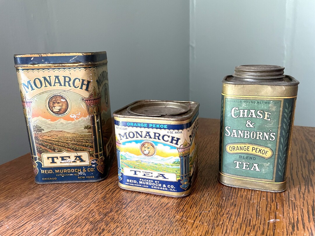 Vintage Tea Tins- Monarch Tea- Chase & Sanborn's Orange Pekoe Paper ...