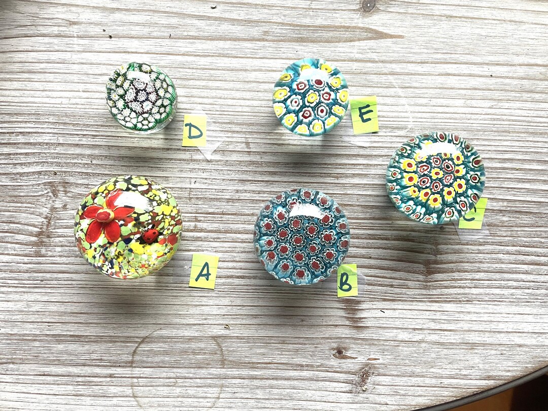 Vintage Blown Glass Millefiori Paperweights- Murano Glass Style ...