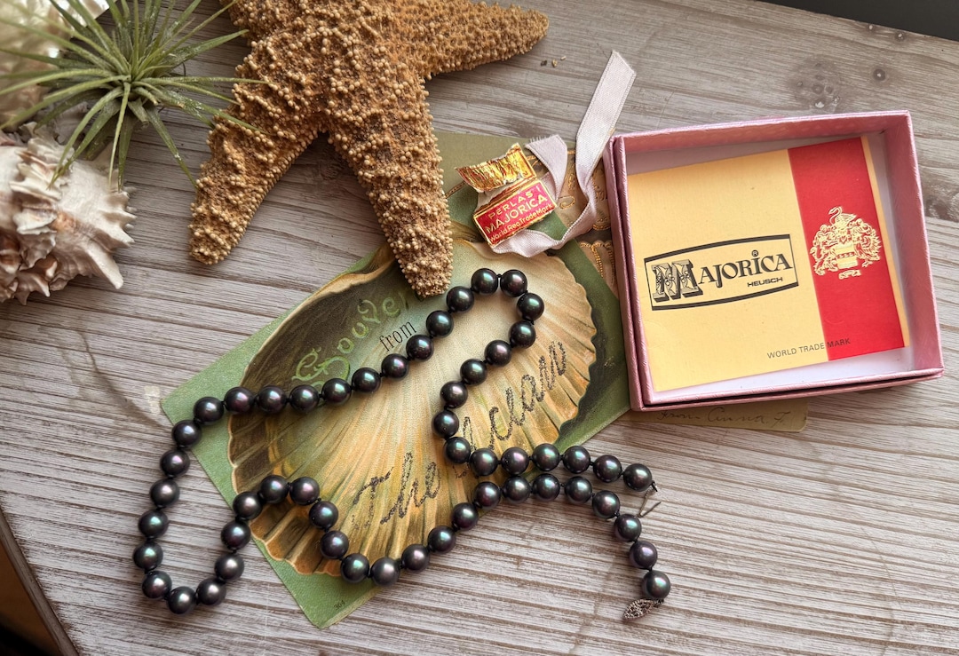 Vintage Majorca Pearls- Imitation Black Iridescent Pearl Necklace From ...