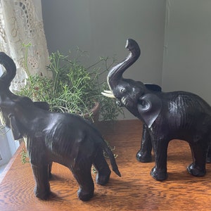 Vintage Pair- Leather- Wrapped Elephant Statues/ Figurines- African ...
