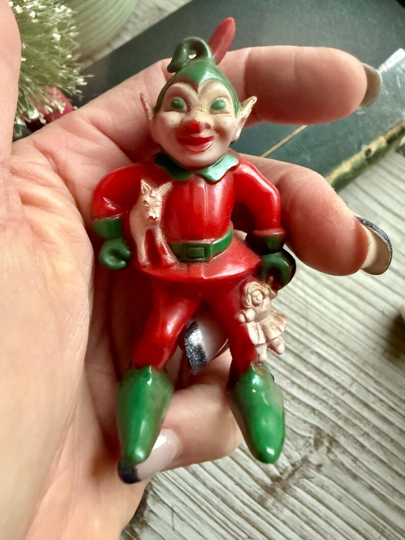 Vintage Rosbro MCM Plastic Elf Ornament- Retro MCM Plastic Elf Pointy ...