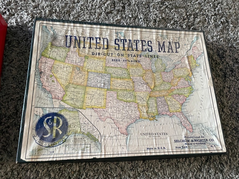 Vintage United States Die Cut Map Selchow Righter Co. USA - Etsy