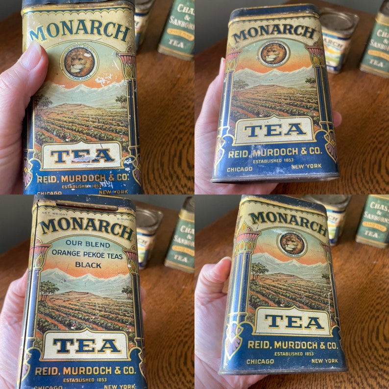 Vintage Tea Tins- Monarch Tea- Chase & Sanborn's Orange Pekoe Paper Label- Vintage Advertising ...