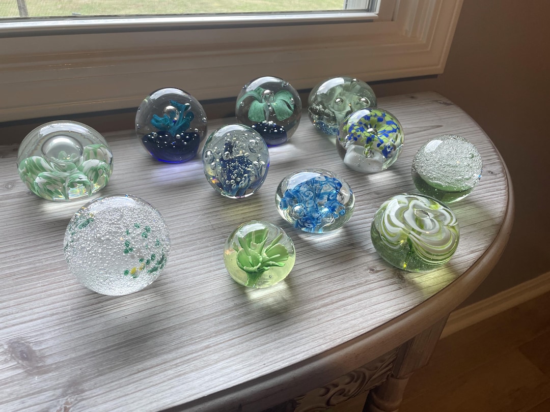Vintage Blown Glass Paperweights Blue Green YOU Choose-gift for Her ...