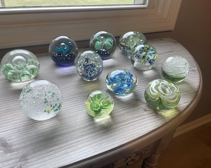 Vintage Blown Glass Paperweights- Blue Green- YOU Choose-gift for Her ...