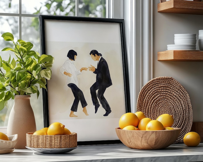 Pulp Fiction Dance Print, Mia and Vincent Watercolor Art, Movie Poster ...