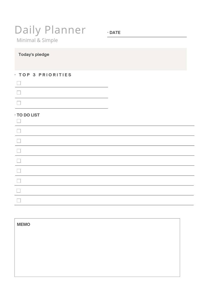 Minimal Daily Planner Printable PDF to Do List Priorities A4 Size ...