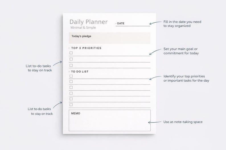 Minimal Daily Planner Printable PDF to Do List Priorities A4 Size ...