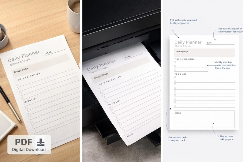Minimal Daily Planner Printable PDF to Do List Priorities A4 Size ...
