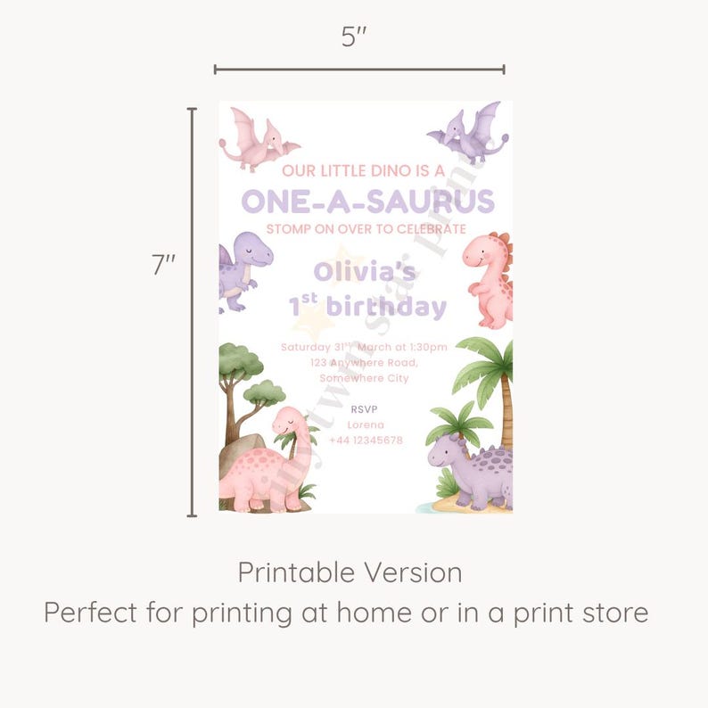 Modèle de toile modifiable Oneasaurus Birthday Invitation, premier ...