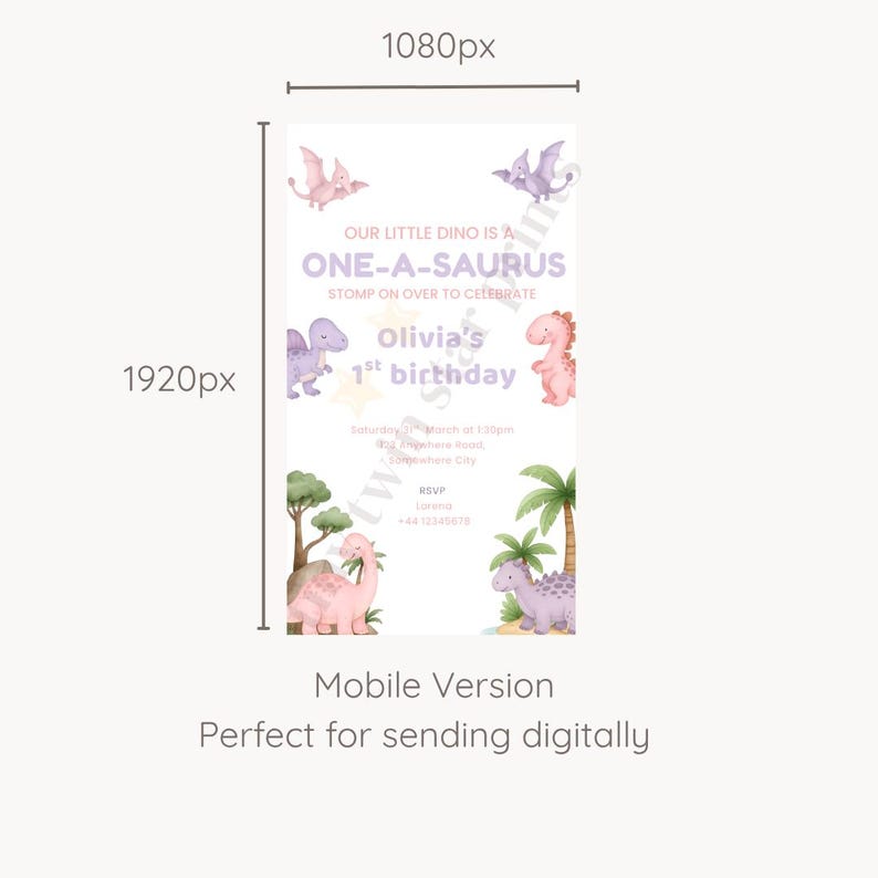 Modèle de toile modifiable Oneasaurus Birthday Invitation, premier ...