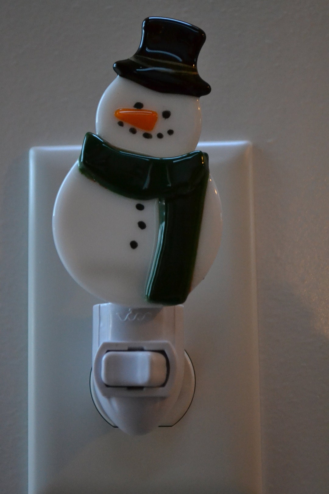 Snowman With Green Scarf Fused Glass Night Light - Etsy