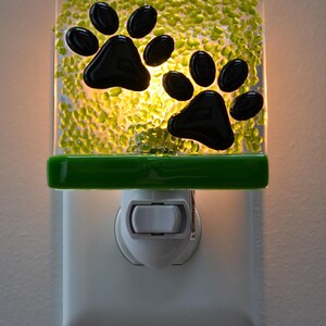 Paw Prints With Green Background Fused Glass Night Light - Etsy