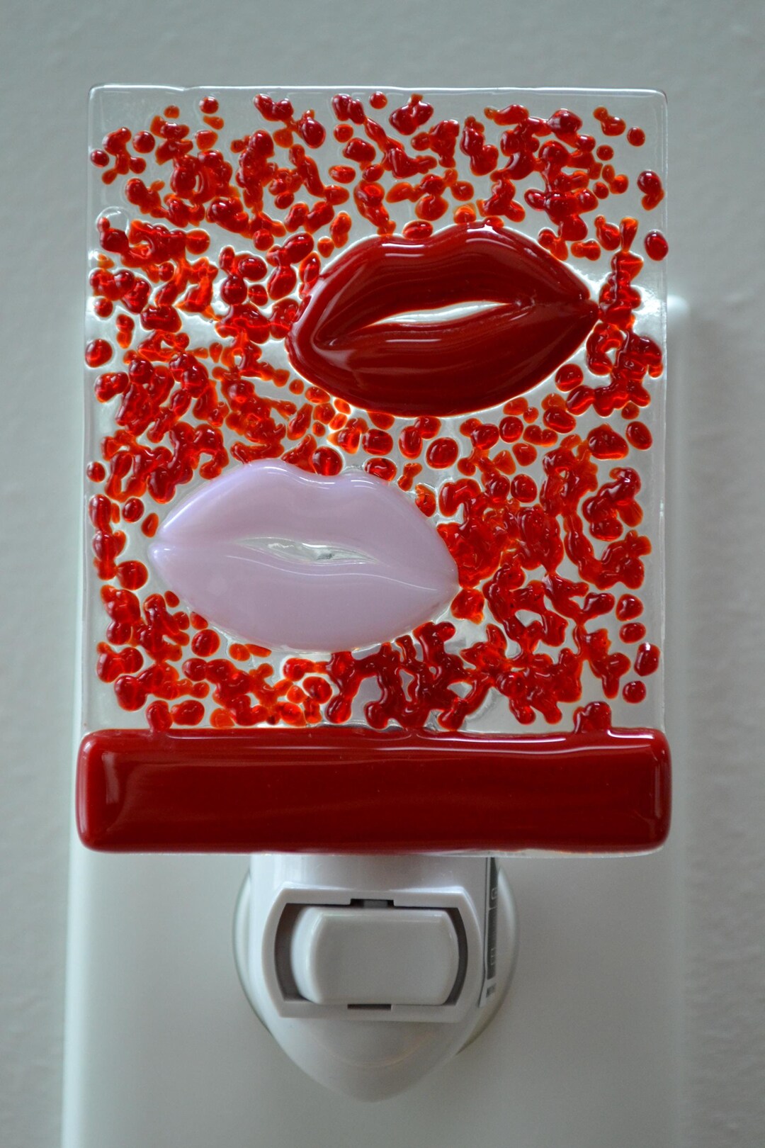 Pink and Red Lips Fused Glass Night Light - Etsy