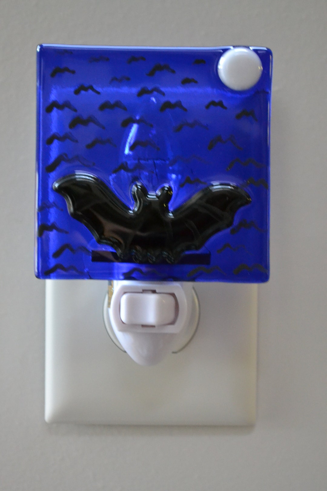 Bat in the Night Sky Fused Glass Night Light - Etsy