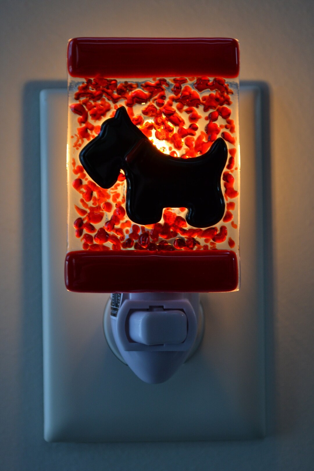 Schnauzer on Red Fused Glass Night Light - Etsy