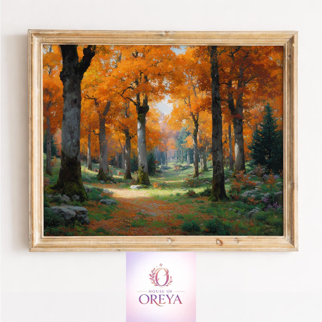 Moody Autumn Forest Printable, Rustic Fall Landscape Art, Warm Golden ...