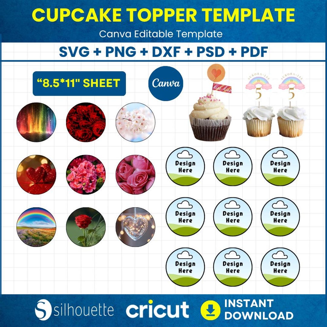 Cupcake Toppers Template Canva Editable, Printable Cupcake Topper ...
