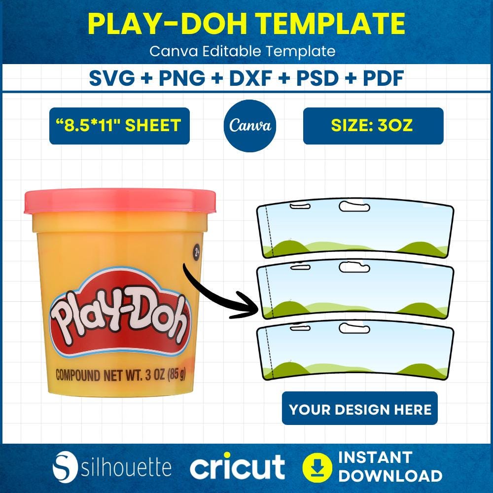 3oz Play Doh Template Canva, Playdough Party Favor Wrap, Editable Kids ...