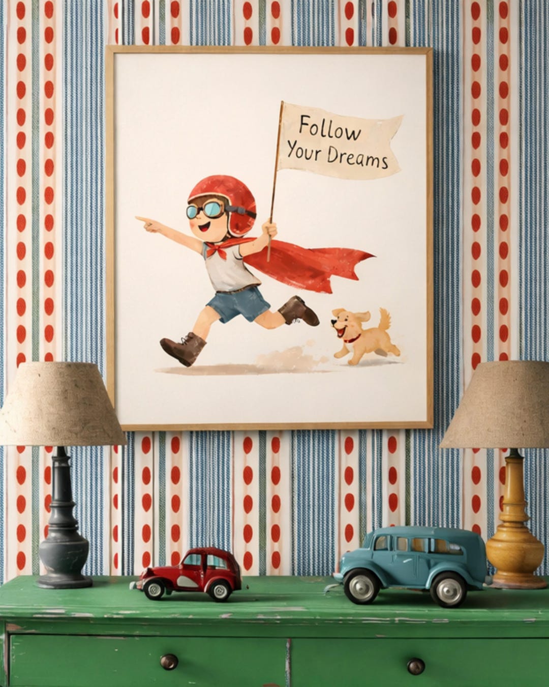 Follow Your Dreams Nursery Wall Art, Inspirational Kids Illustration ...