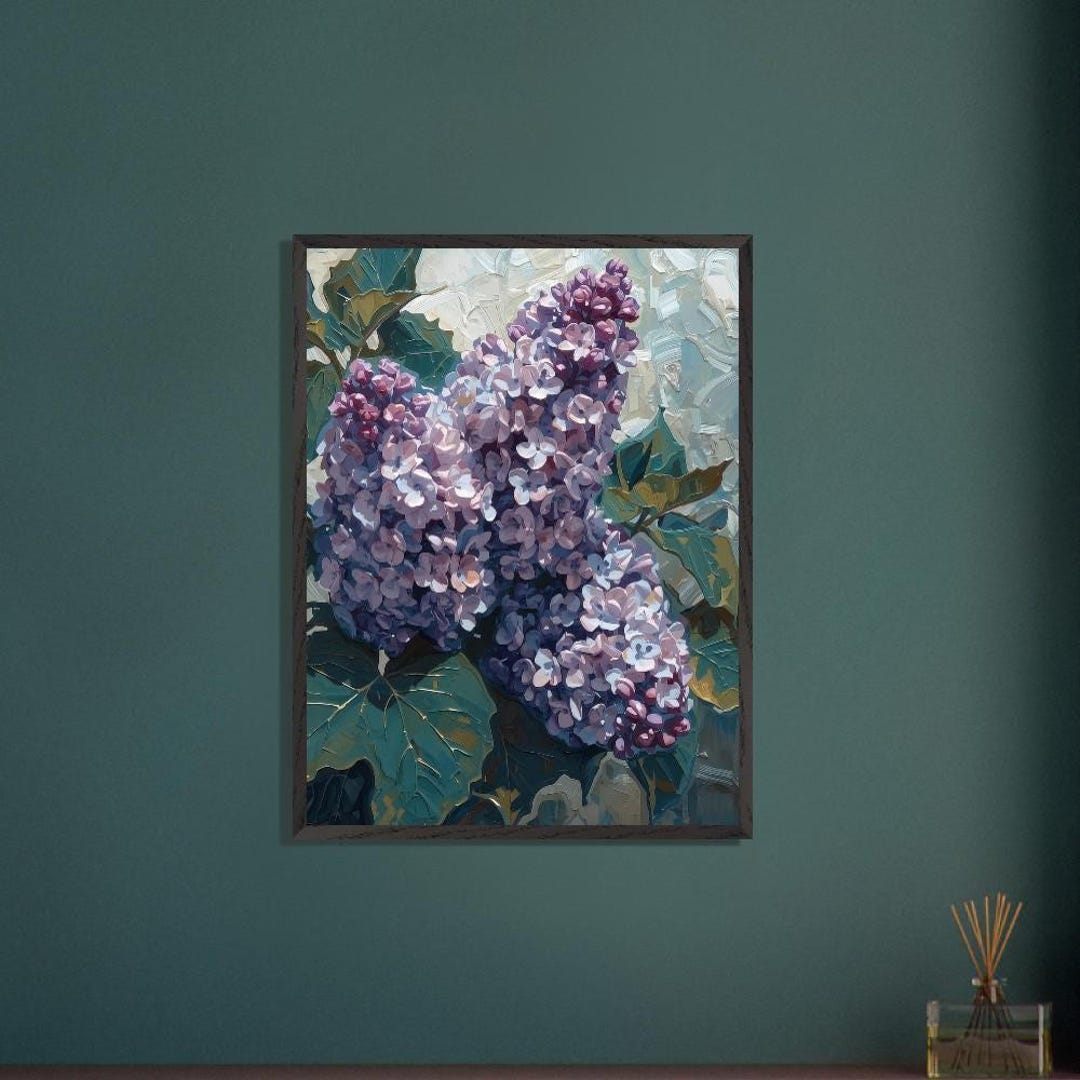 Lilac Cluster Impasto Painting, Vertical Floral Framed Wall Art - Etsy