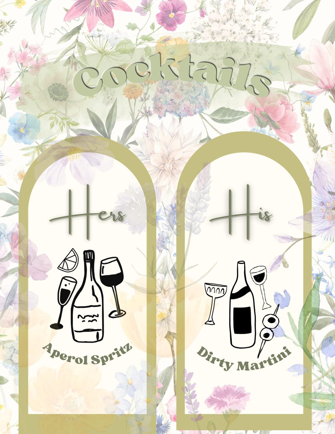 Floral Cocktail Menu - Etsy
