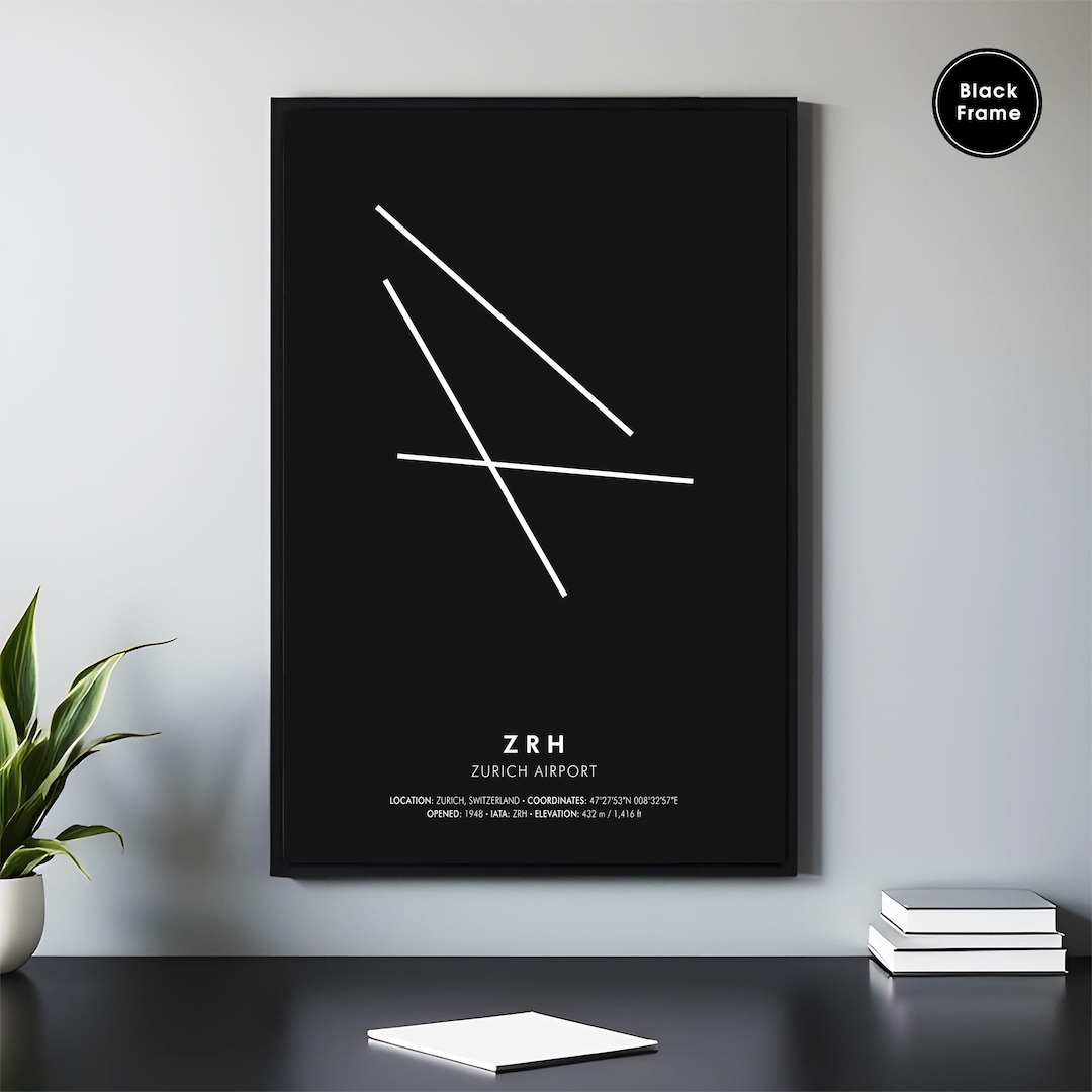 Zurich Airport Map Art Print, ZRH Airport Code - Etsy