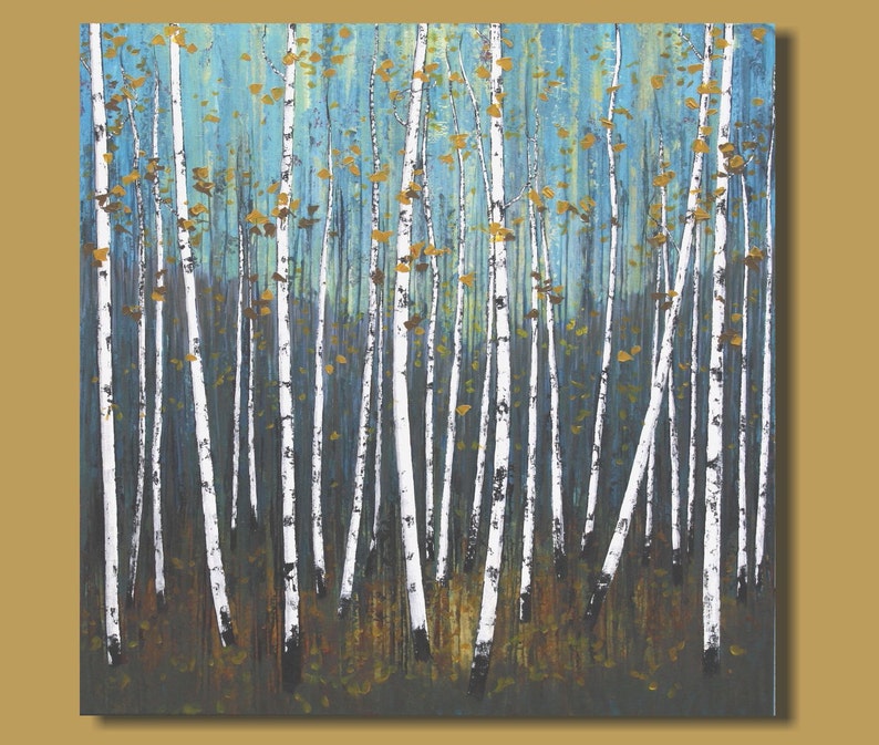 Abstract painting birch trees painting landscape painting | Etsy