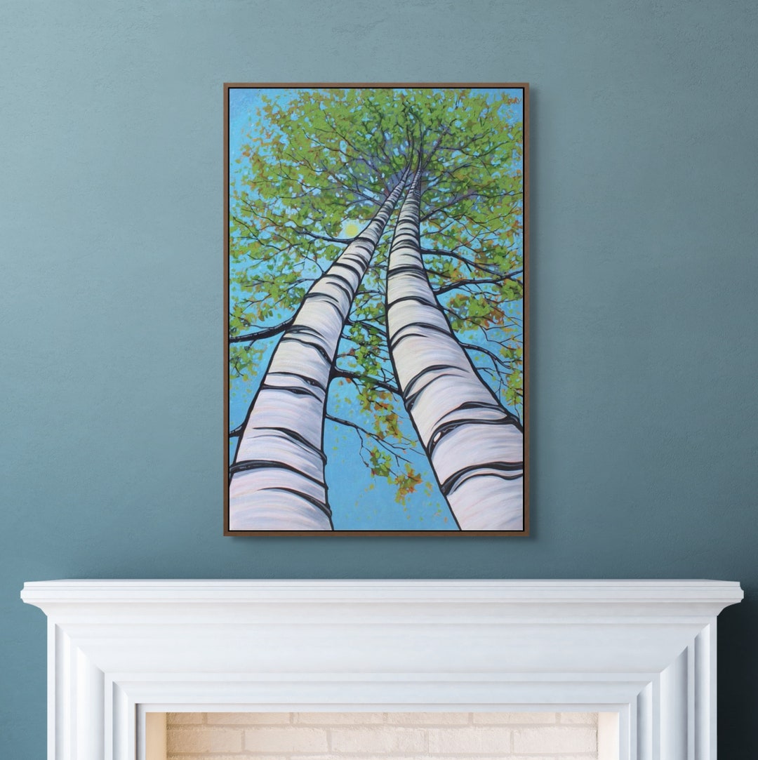 TREES LOOKING UP Painting, 36x24 Birch Tree Painting, Tall Painting ...