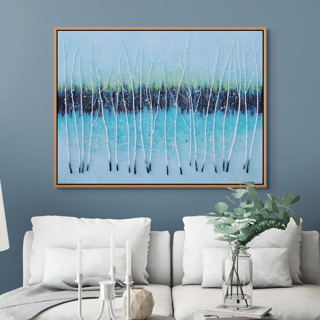 Large Birch Tree Painting: Tactile Winter Landscape in 3D With Real ...