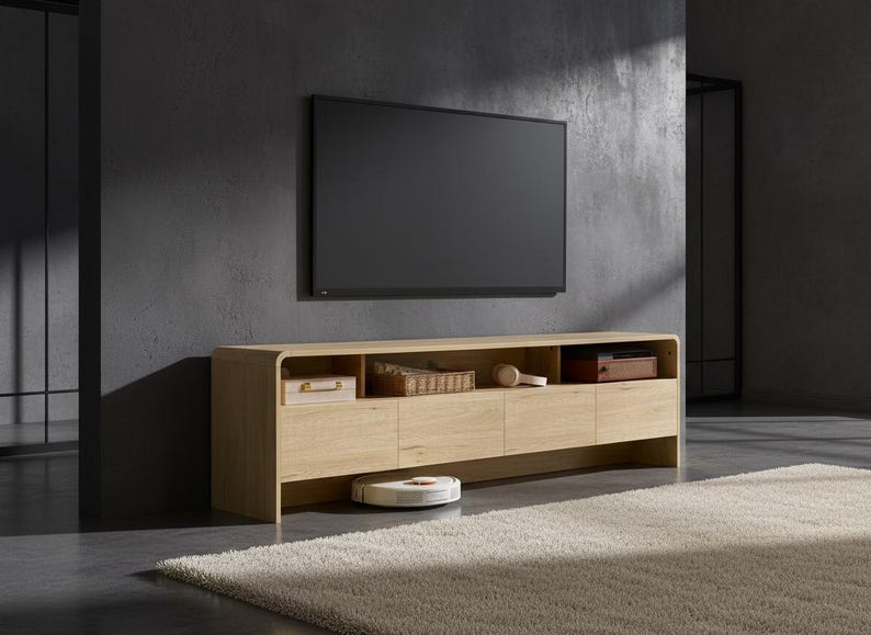 Modern Wood TV Stand - Curved Media Console With Storage - Etsy