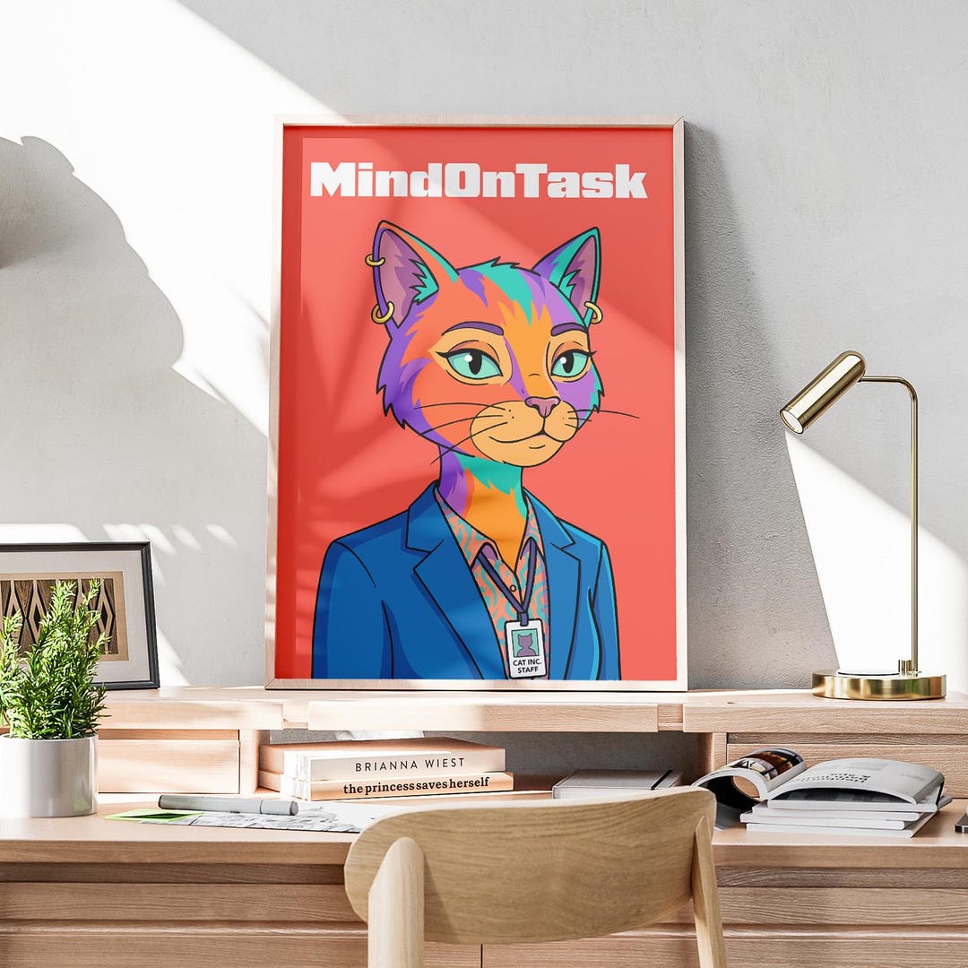 Office Worker Cat Wall Art, Corporate Cubicle Decor, HR Manager Gift ...