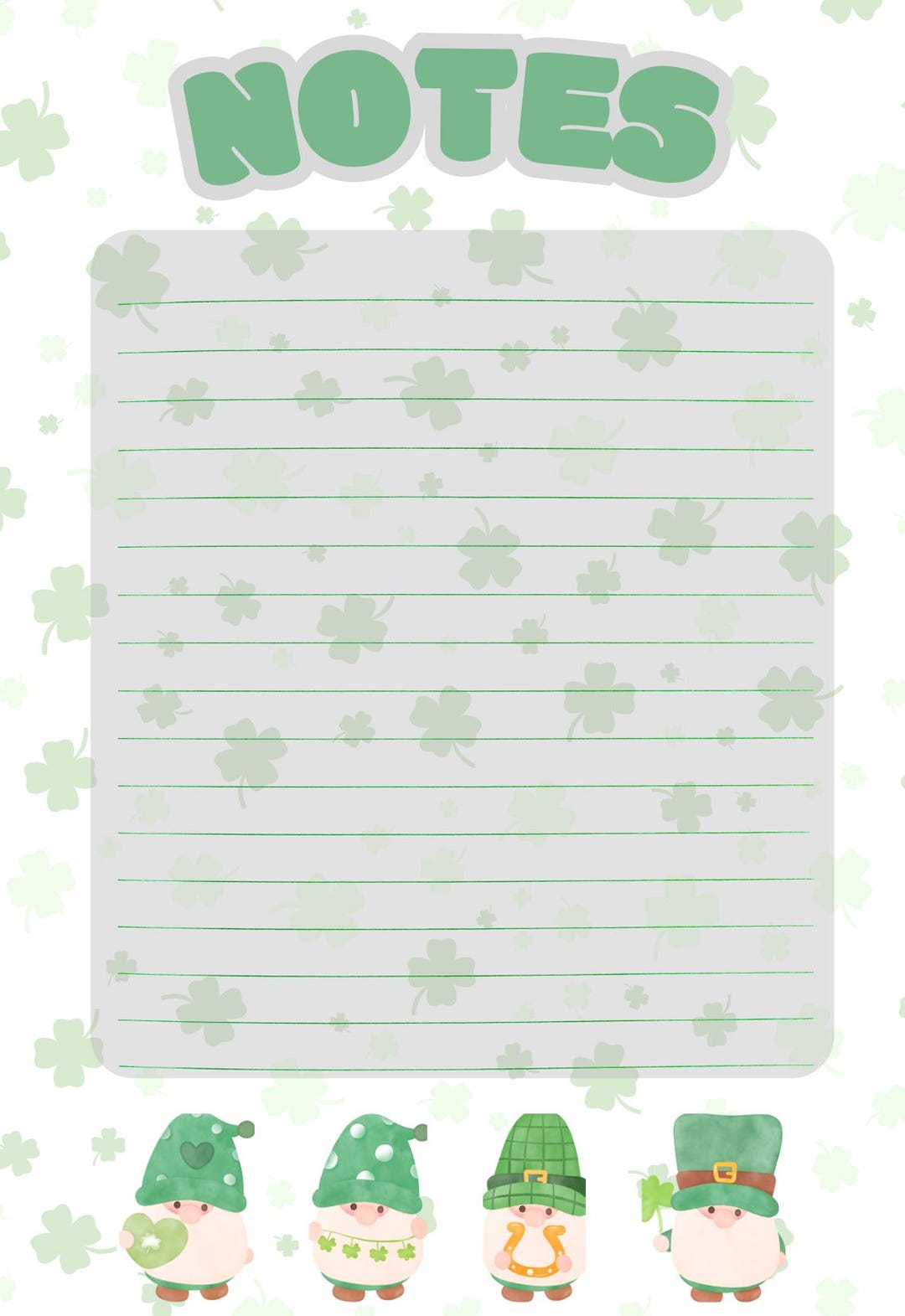 St Patrick’s Day Cute Gnome Notepad, Shamrock Lined Memo Pad, Irish ...