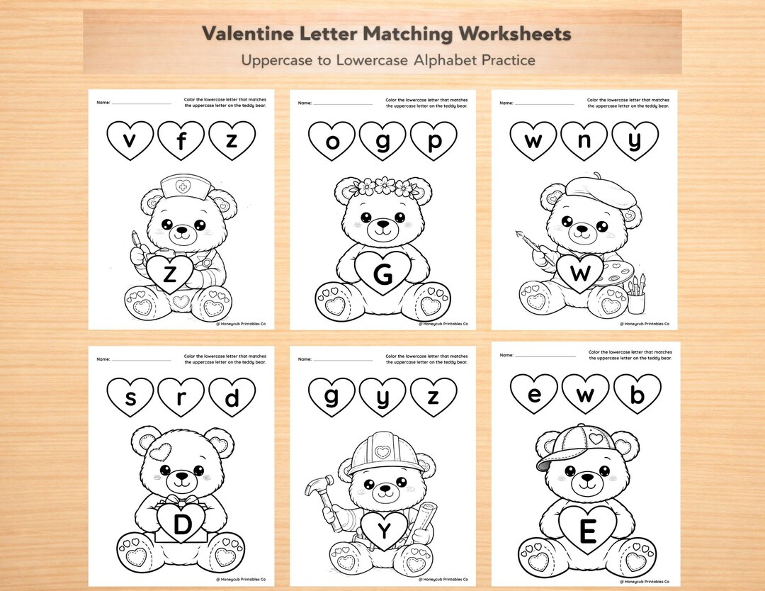 Valentine Alphabet Matching Worksheets | Uppercase & Lowercase Letter ...