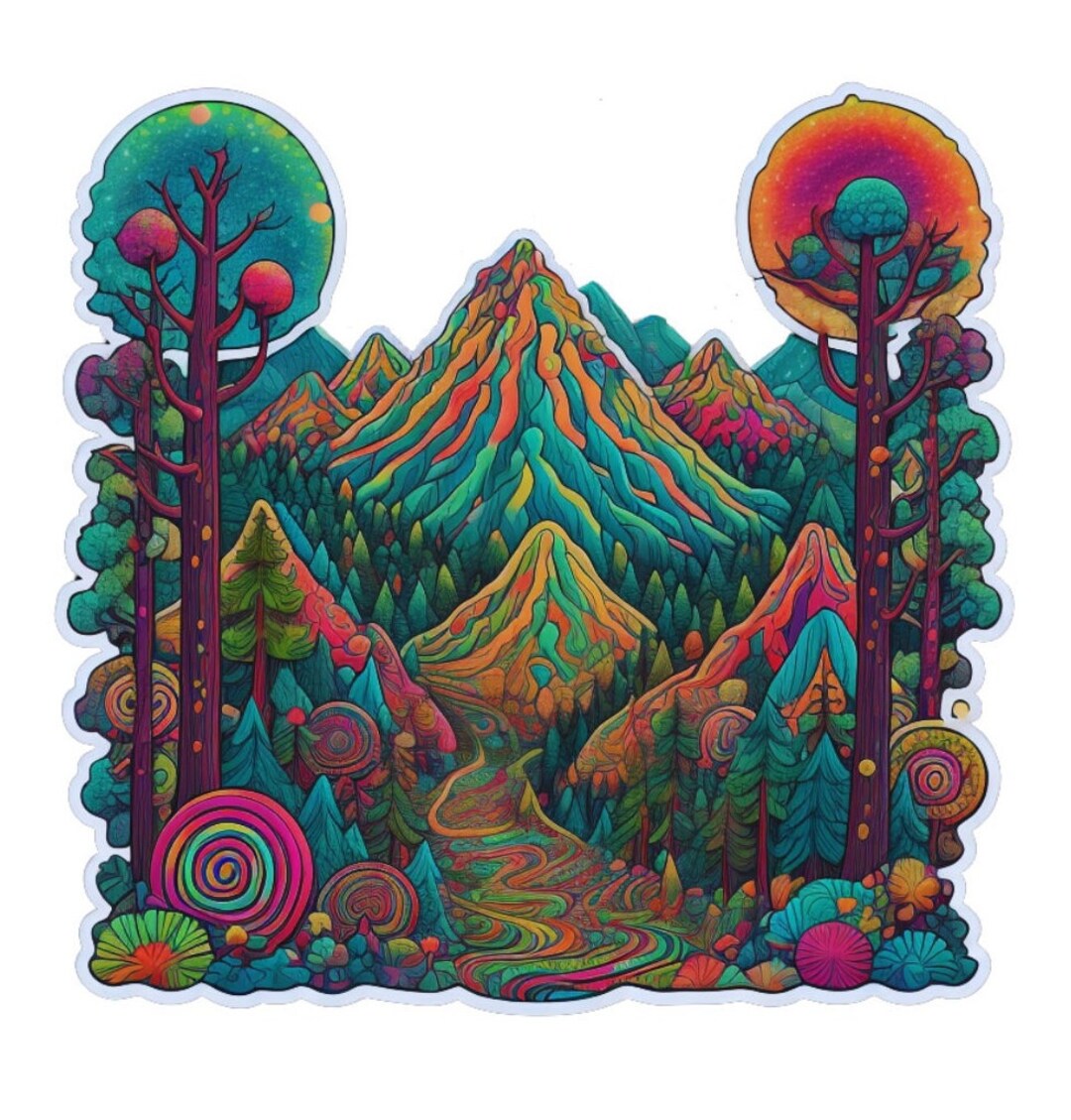 LSD Inspired Sacred Geometry Melted Landscape Mountains, River and ...