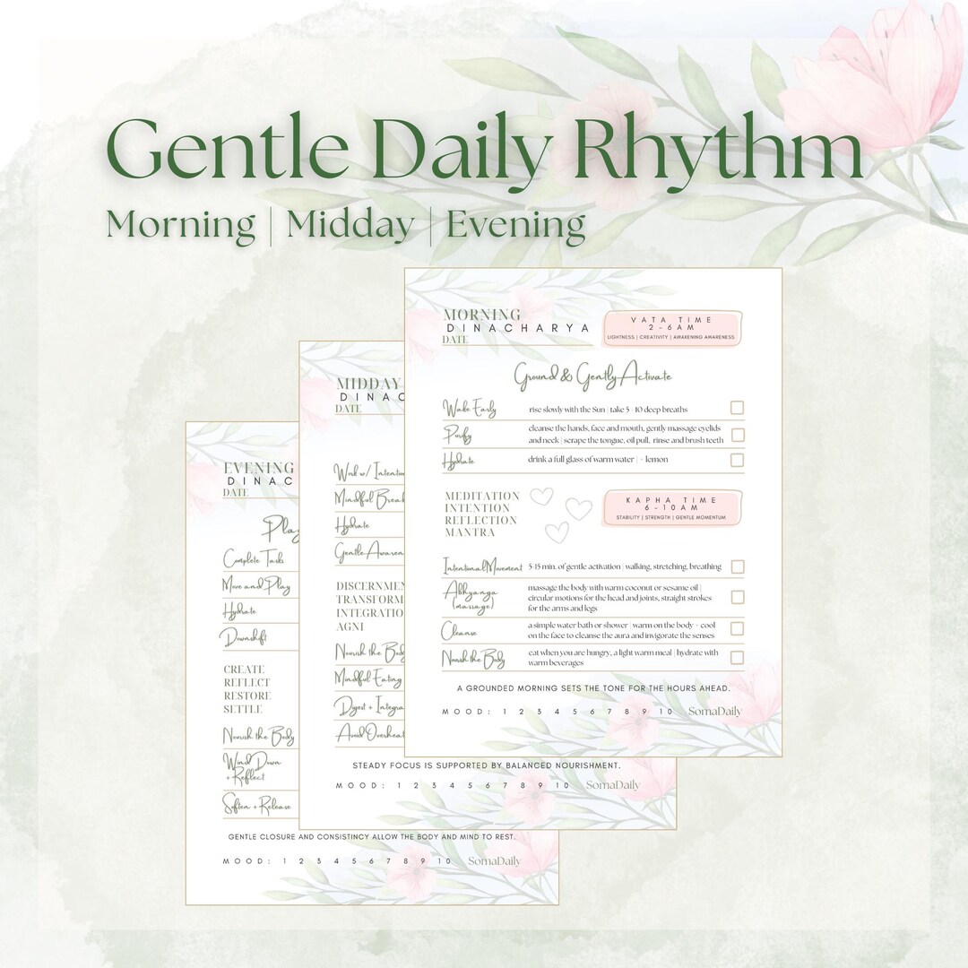 Gentle Daily Rhythm | Morning, Midday & Evening Dinacharya Checklists ...