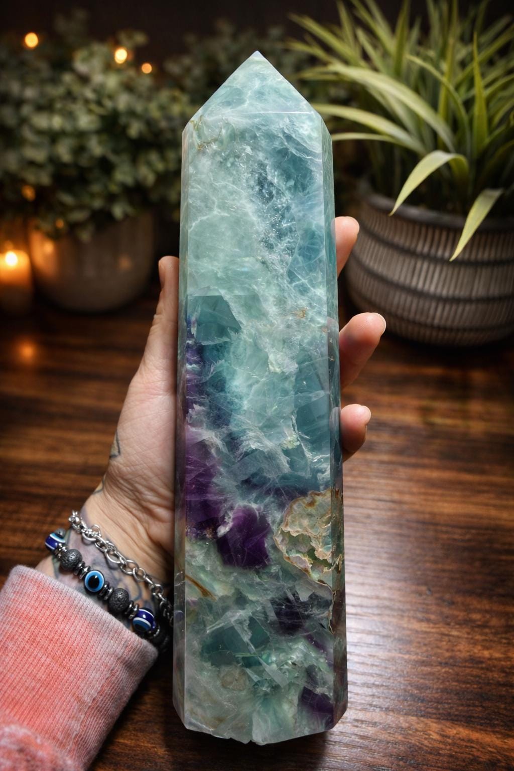 Large Rainbow Fluorite Tower • 6-point Fluorite Crystal Obelisk ...