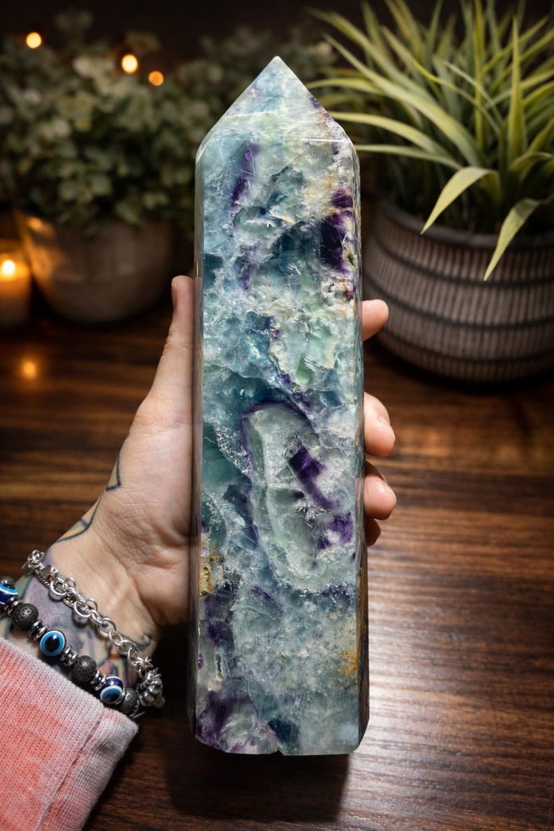 Large Rainbow Fluorite Tower • 6-point Fluorite Crystal Obelisk ...