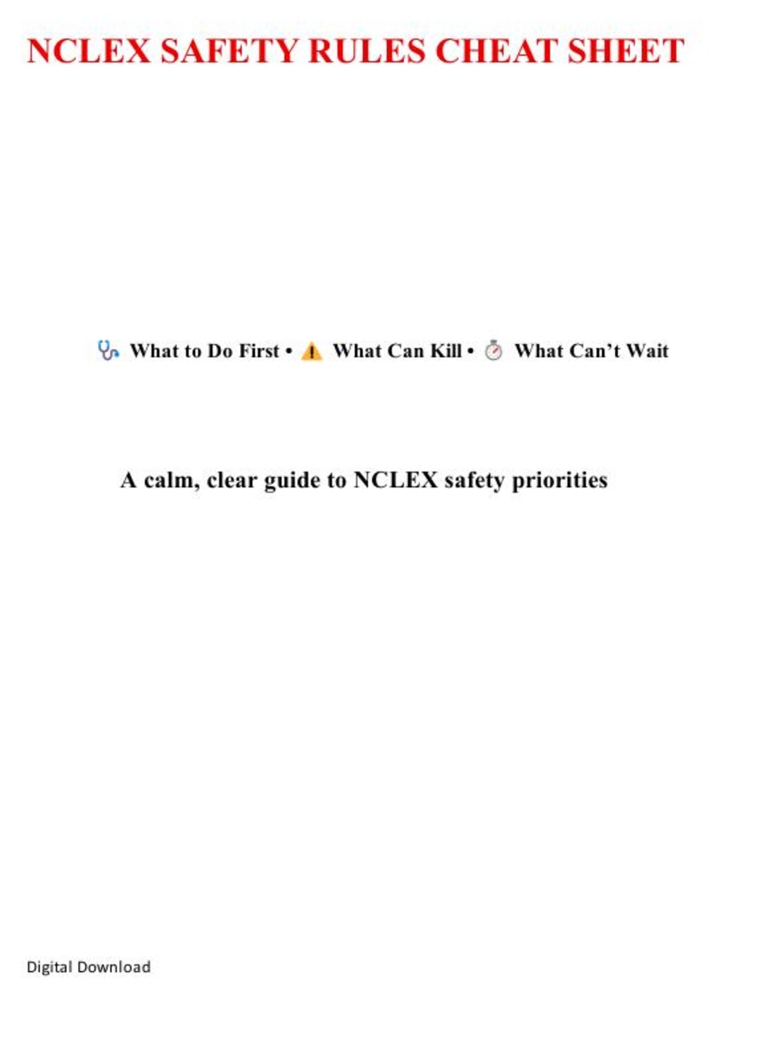NCLEX Safety Rules Cheat Sheet | Nursing Priorities (digital Download ...