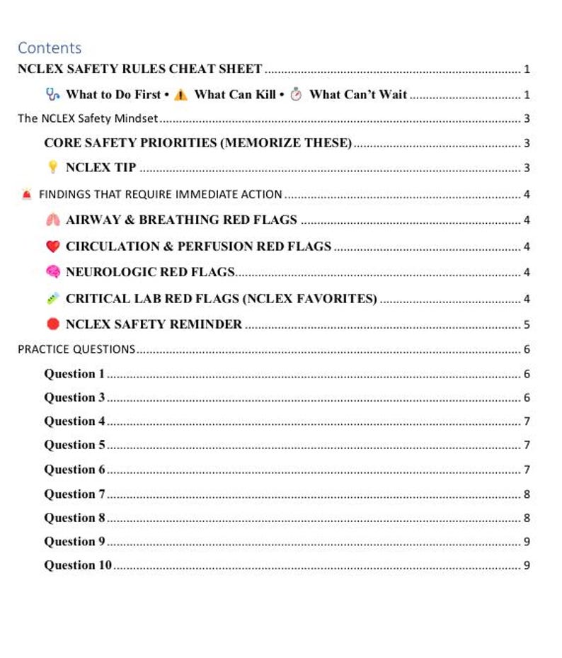 NCLEX Safety Rules Cheat Sheet | Nursing Priorities (digital Download ...