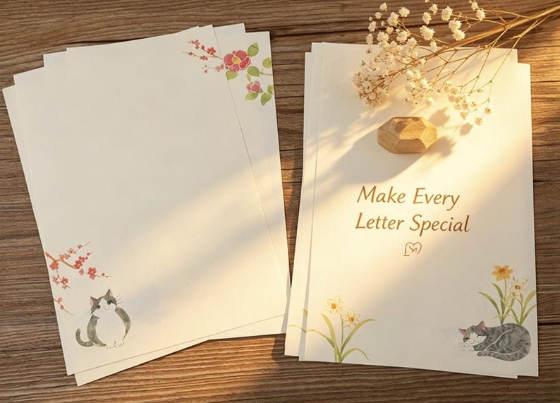Cat Letter Paper Set A5, Kawaii Writing Paper, Cute Cat Stationery ...